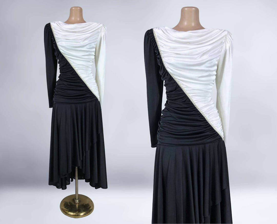 VINTAGE 80s Black and White Avant-Garde Party Dress by Abby | Black ...