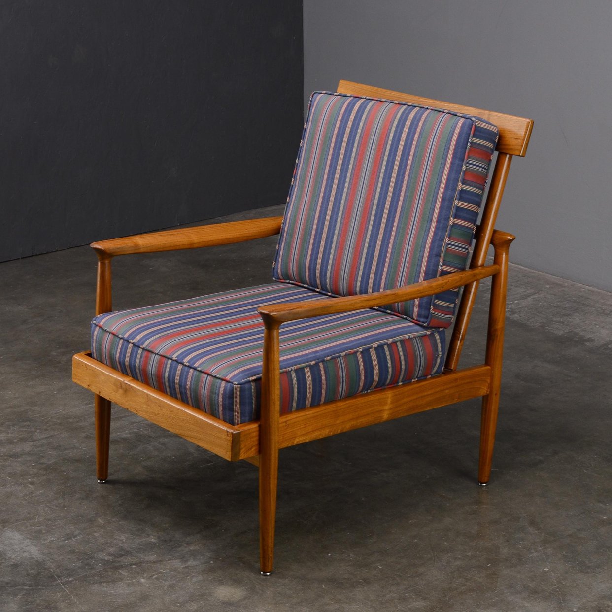 Mid-Century Modern Lounge Chair Walnut with Striped Blue | Madsen ...