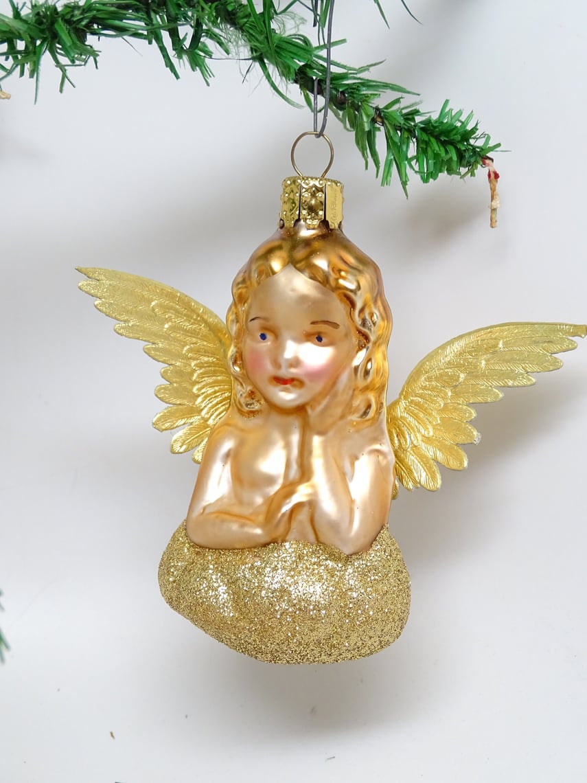 Vintage German Angel Christmas Ornament, Hand Painted Glass with Foil ...