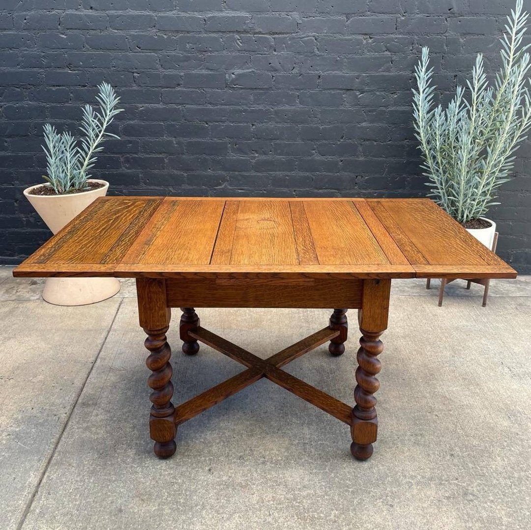 Antique English Style Oak Expanding Dining Table, c.1940’s | Vintage ...