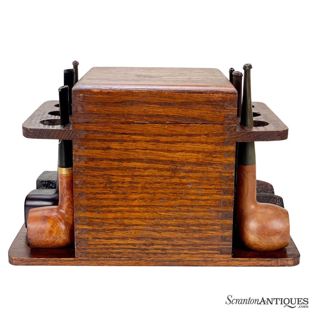 Vintage Traditional Oak Tobacco Pipe Holder w/ Cedar Lined Humidor ...