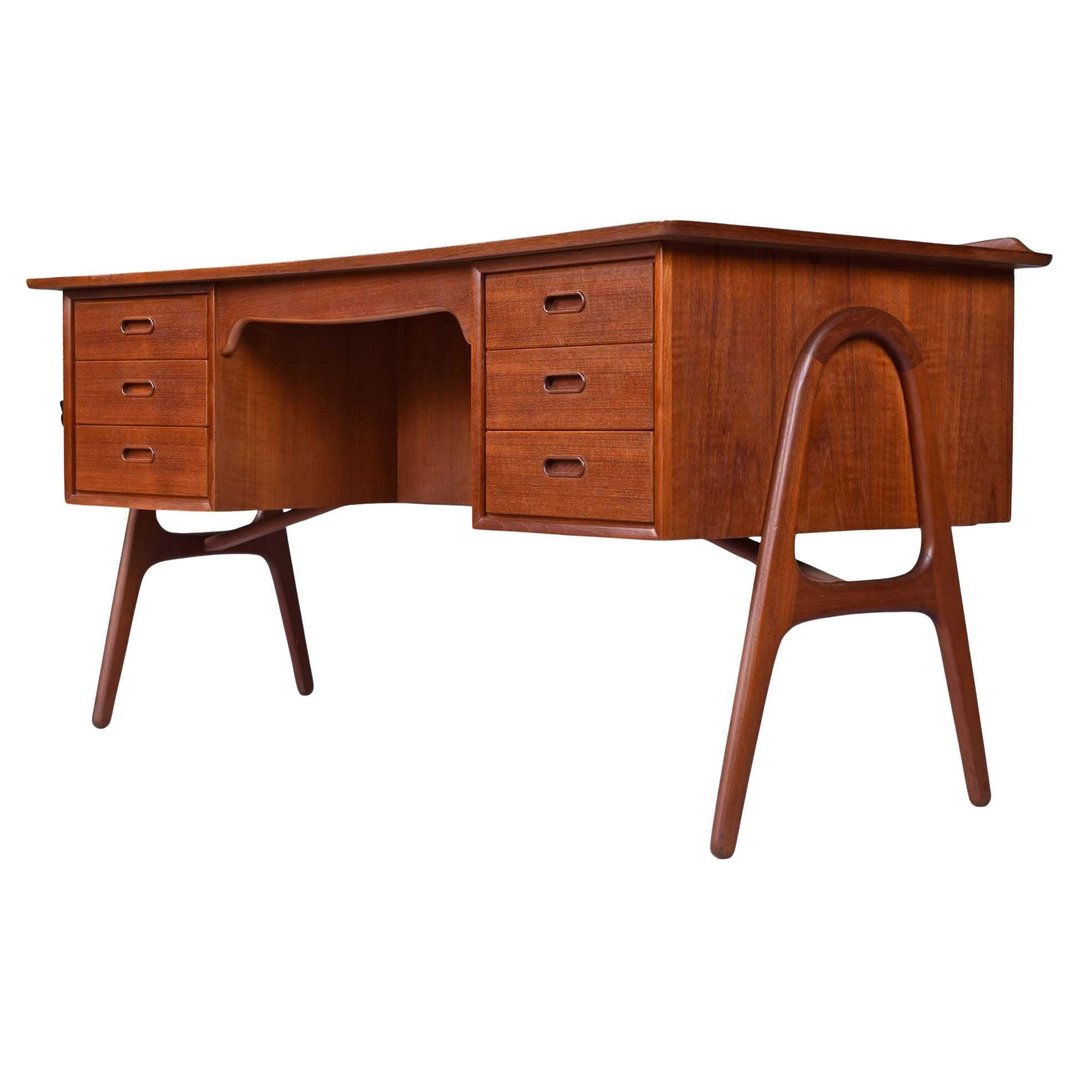 Svend Madsen Danish Teak Curved Top Desk with Bookcase Cabinet ...