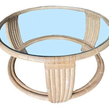Restored 5-Strand Floating Glass Top Rattan Round Coffee Table | Harvey ...