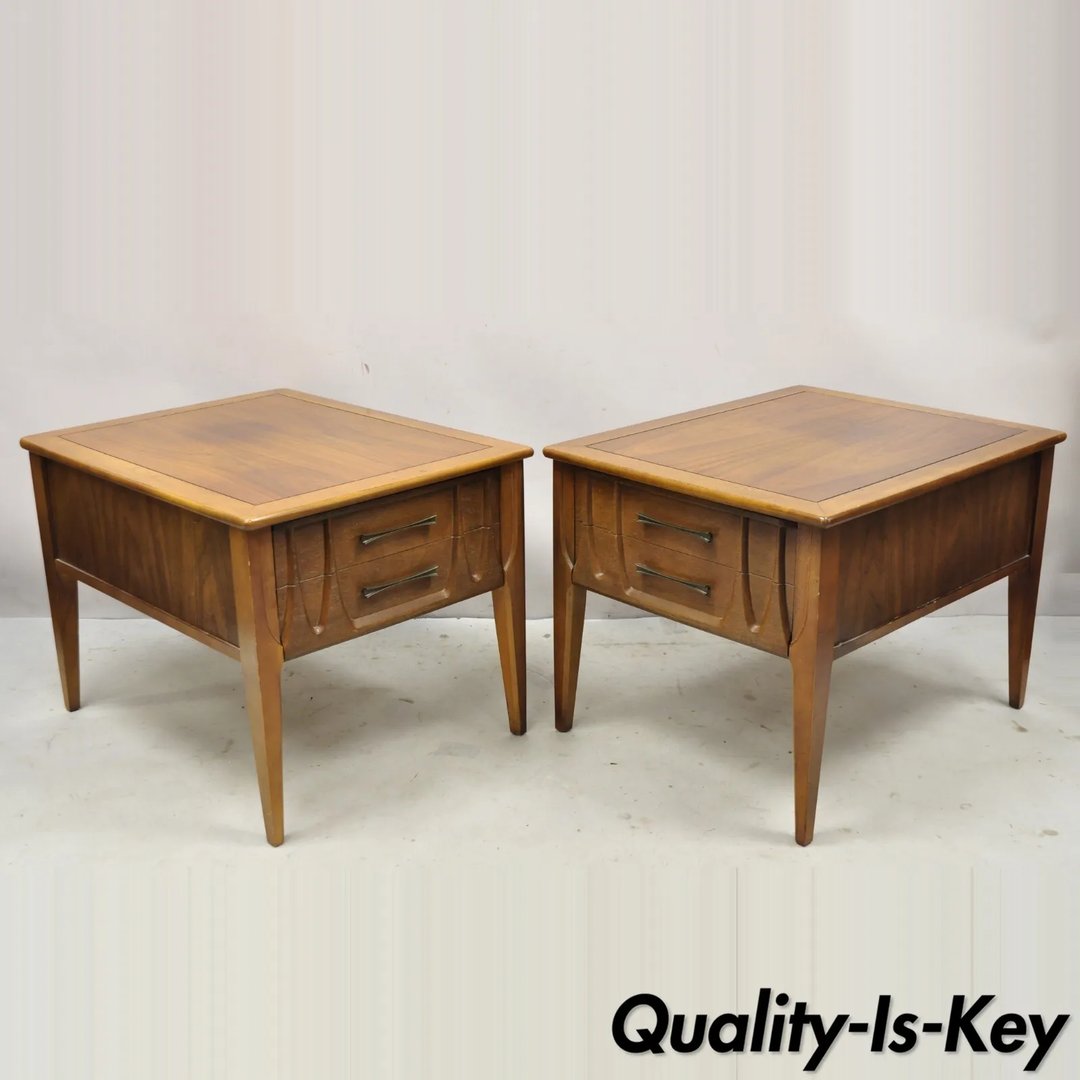 Mid Century Modern Broyhill Brasilia Style Sculpted Walnut End Tables ...