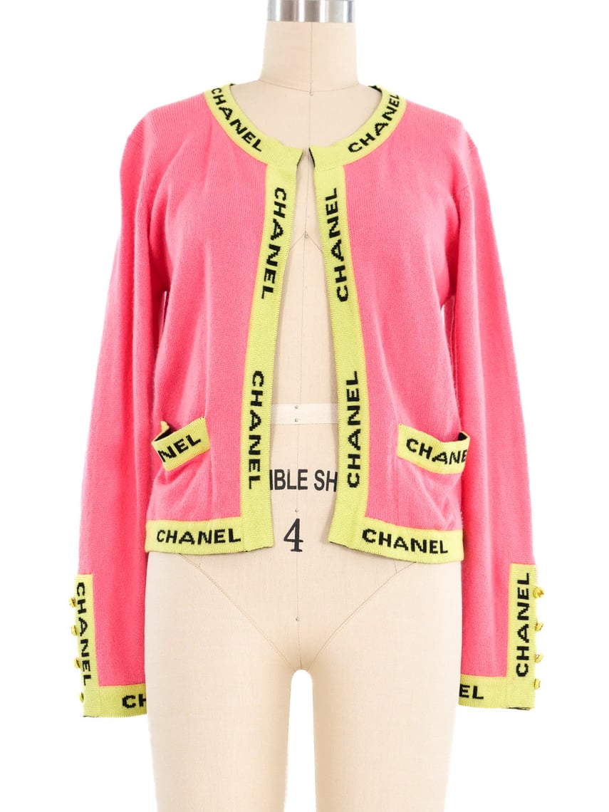 Chanel Neon Logo Trim Sweater | Vintage Rosemond | Los Angeles, CA