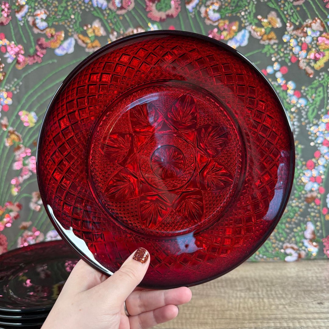 Cristal Darques Ruby Red Crystal Glass Luncheon Salad Plates Collection ...