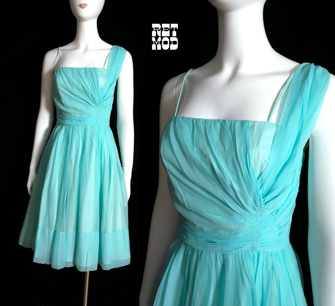 GORGEOUS Vintage 50s 60s Light Mint Blue Draped Fit & Flare | RetMod ...