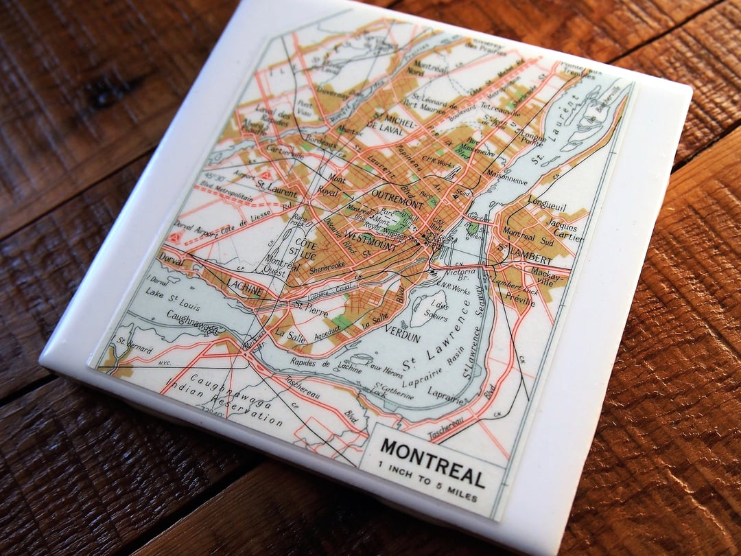 1963 Montreal Canada Vintage Map Coaster. Montreal City Map. Canada ...