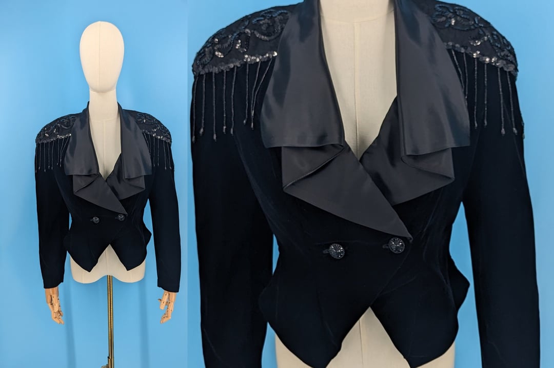 Vintage 80s Black Velvet Cropped and Fitted Western Tuxedo Jacket ...