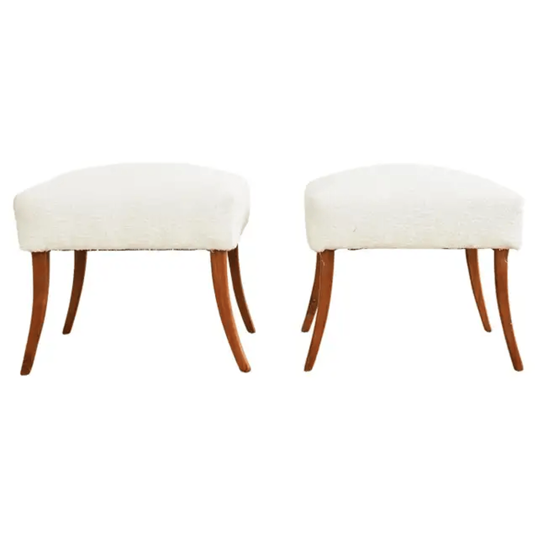 Pair of Danish Modern Style Boucle Footstools | Oakland, CA