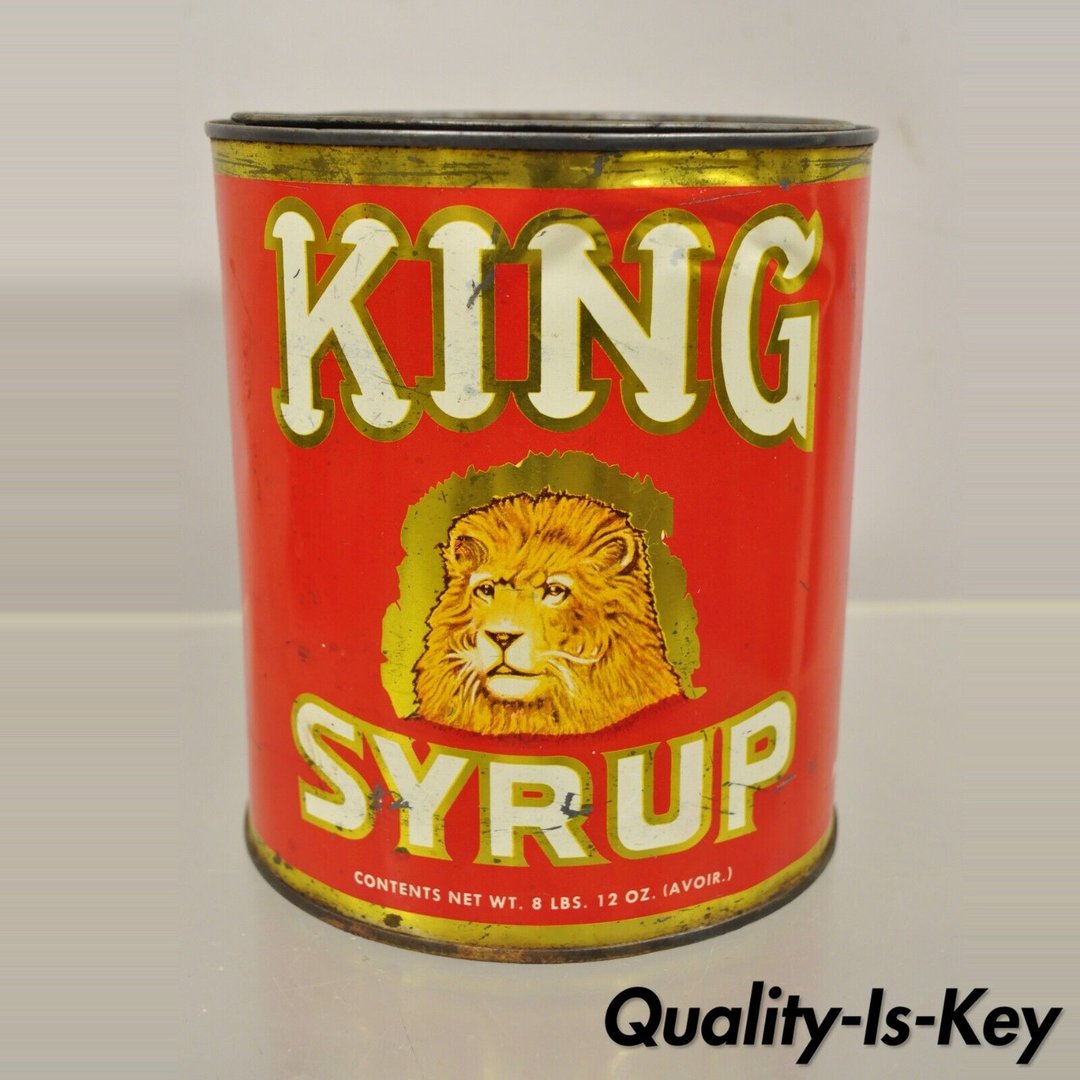 Vintage King Syrup Lion Head Tin Can Advertisement 8 lbs Mangels ...