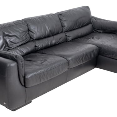 Italian Natuzzi Black Leather Sectional Sofa | Showplace Antique ...