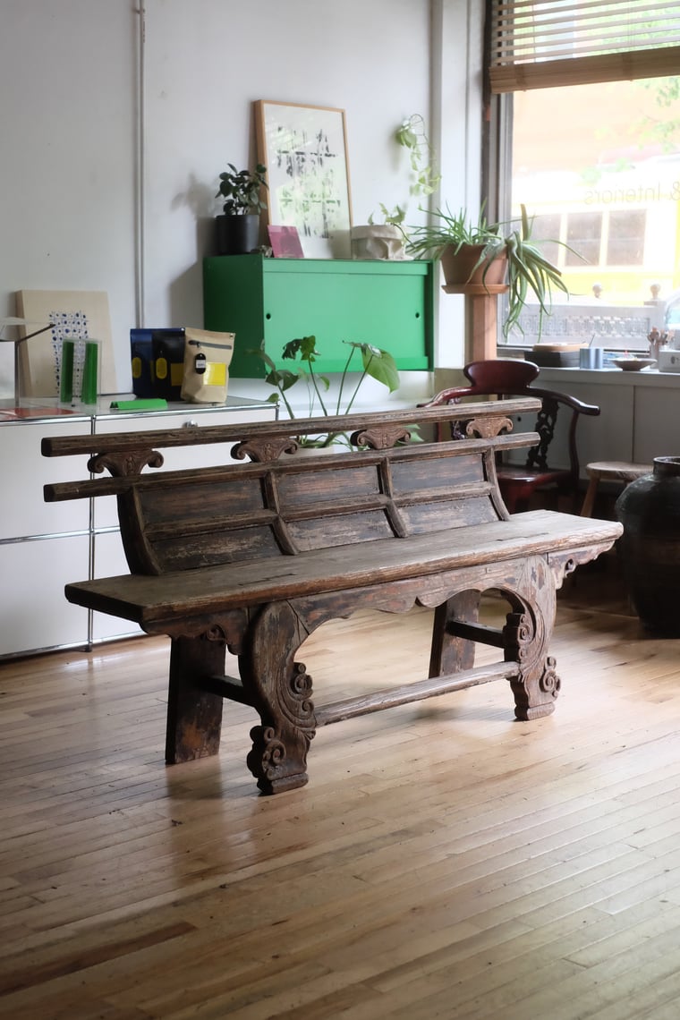 Hand Carved Temple Bench | Lichen | Queens - New York, NY