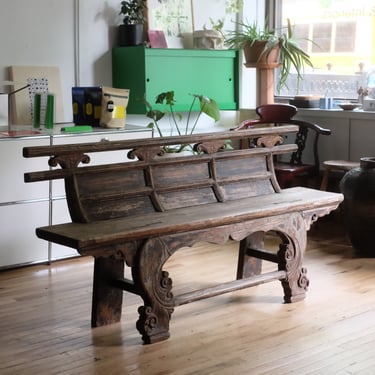 Hand Carved Temple Bench | Lichen | Queens - New York, NY