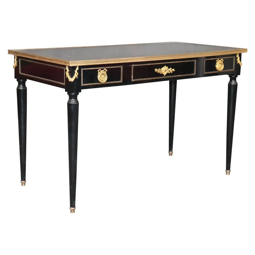 Signed French Directoire Style Ebonized Bronze Mounted Bureau Plat Desk ...