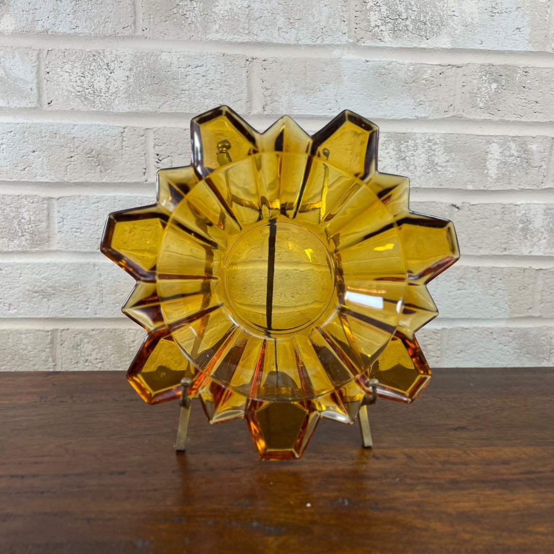 Mid-Century Modern Amber Starburst Design Glass Bowl - Vintage Home ...