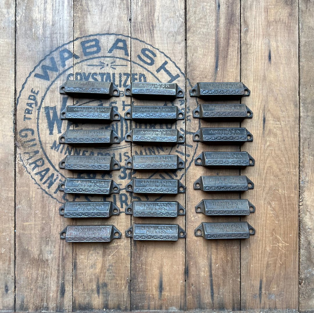 Set of 21 Cast Iron Hamilton Typeset Drawer Pulls | North Grove ...