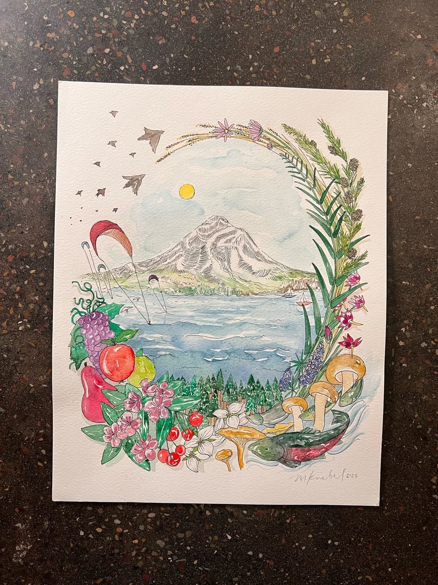 Mount Hood and the Columbia River Gorge Original Watercolor Painting ...