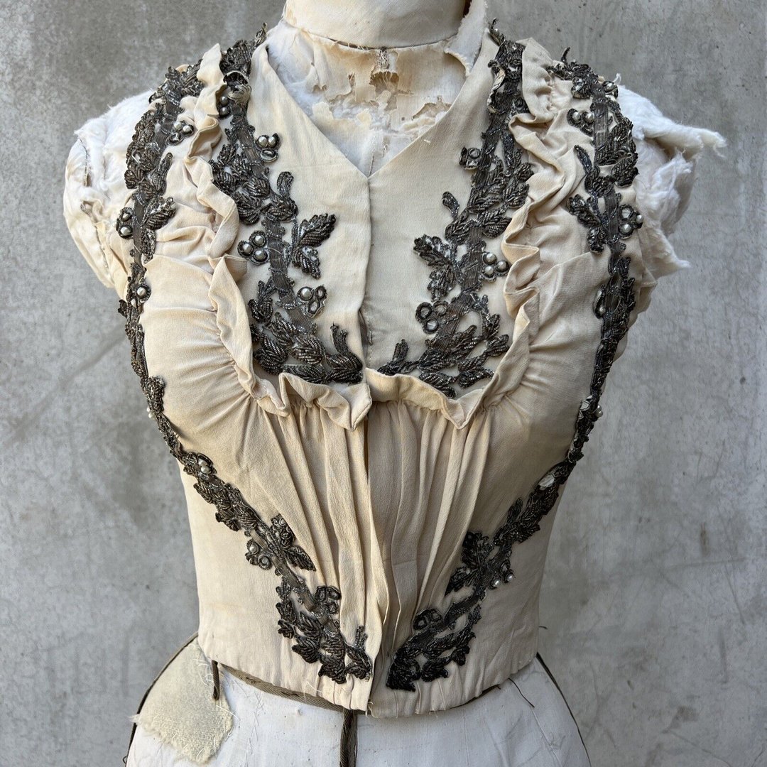 Antique Victorian White Bodice Corset Beaded Flowers Pearls Bullion Top ...