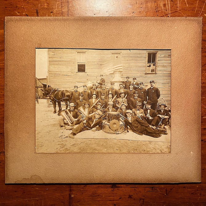 Antique Firemen Photograph - Early 1900s Firefighters Posing with Flag ...