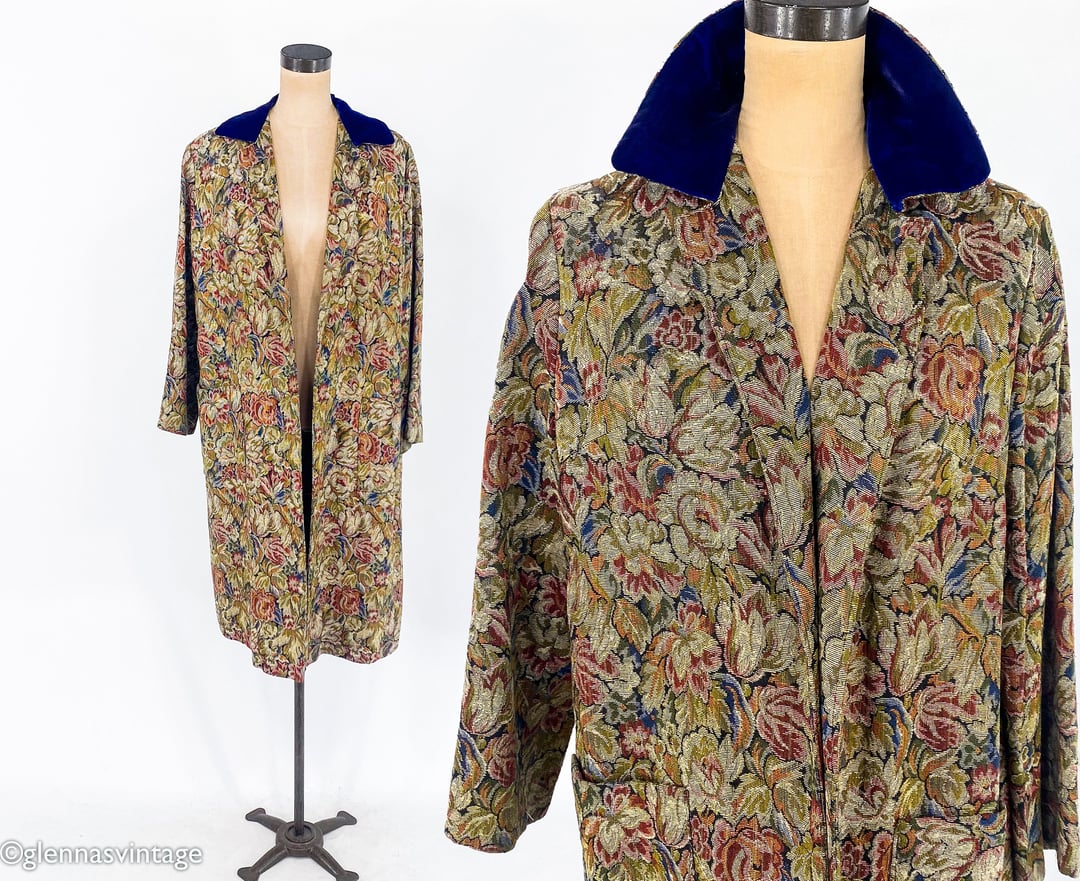 1960s Tapestry Coat | 60s Olive Green Floral Coat | Large | Glenna's ...