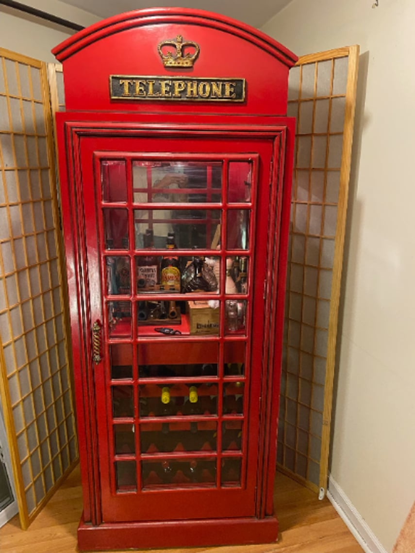 Vintage English Style Red Telephone Booth Bar Cabinet | Vintage Grind ...