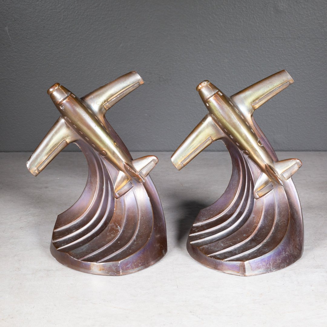 Art Deco Bronze Plated Soaring Airplane Bookends, circa 1930 | S16 Home ...