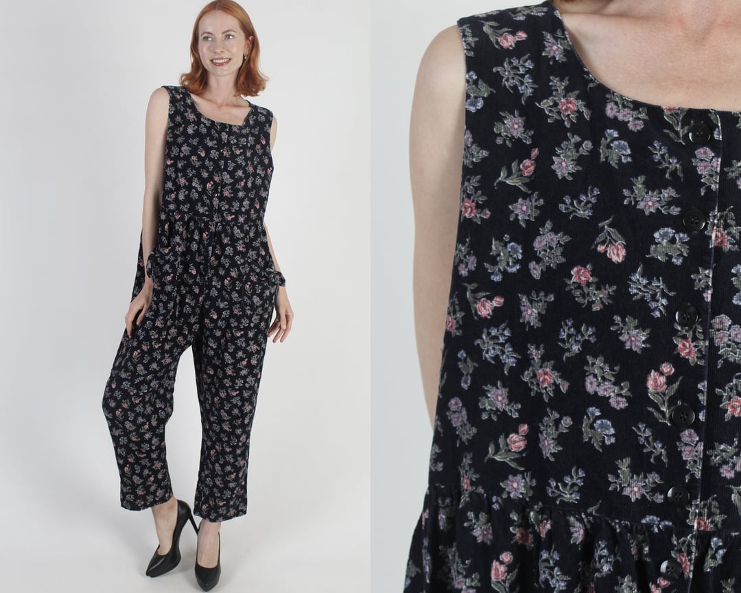 Laura Ashley Jumpsuit Garden Floral Button Up Playsuit 80s Vintage ...