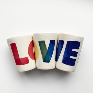 Ceramic Cup painted with bold LOVE letters | Alicja Ceramics | Warren, VT