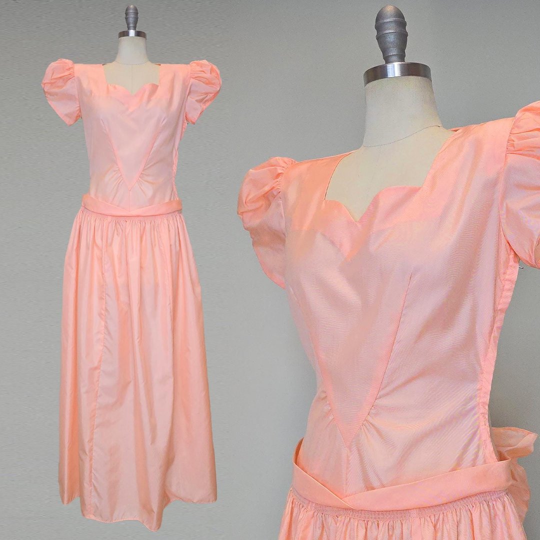 1940s Gown / Pink Taffeta Gown / 1940s Formal Dress / Size Medium | Off ...