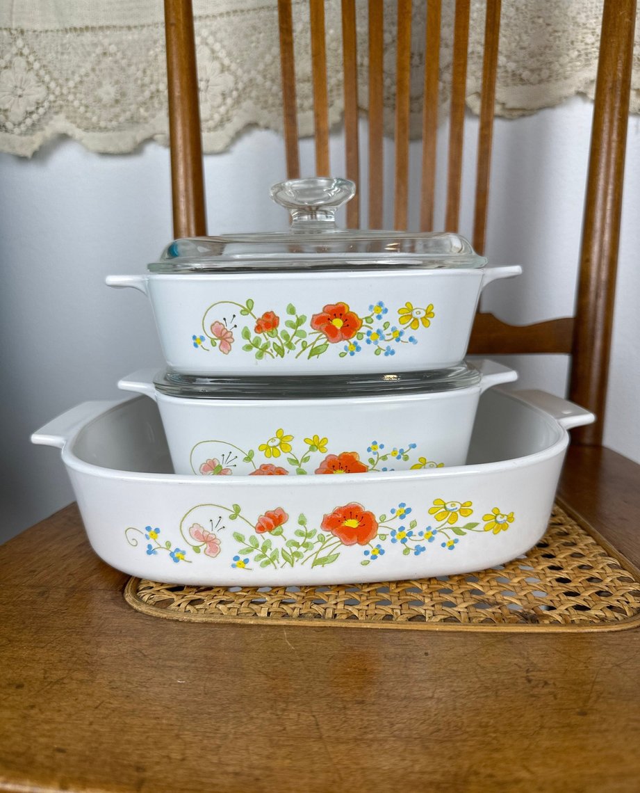 Vintage 70s/80s Corningware Wildflowers Casserole Dish Set | Desert ...