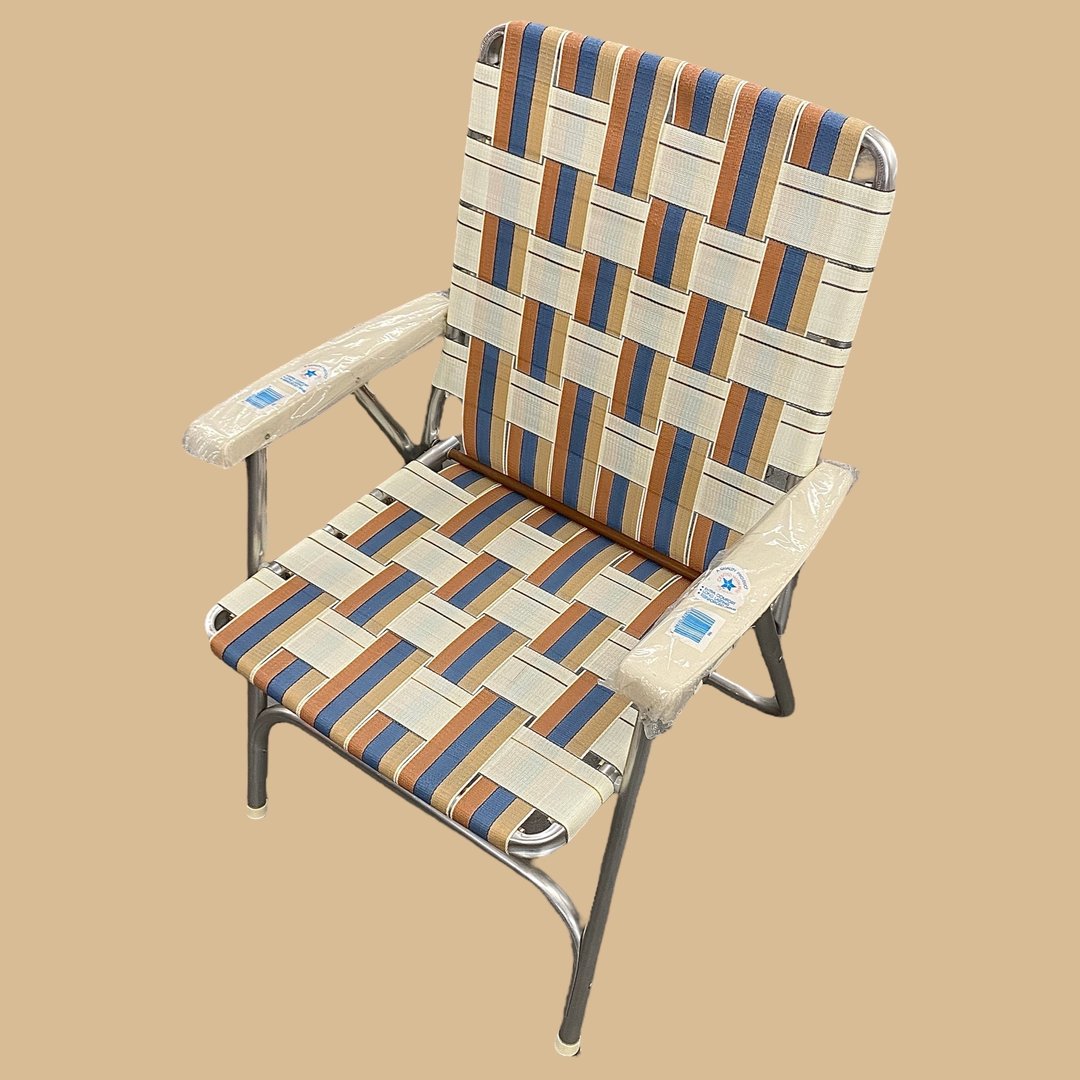 Vintage Lawn Chair Retro 1980s Silver Aluminum Frame + Tan/Blue ...