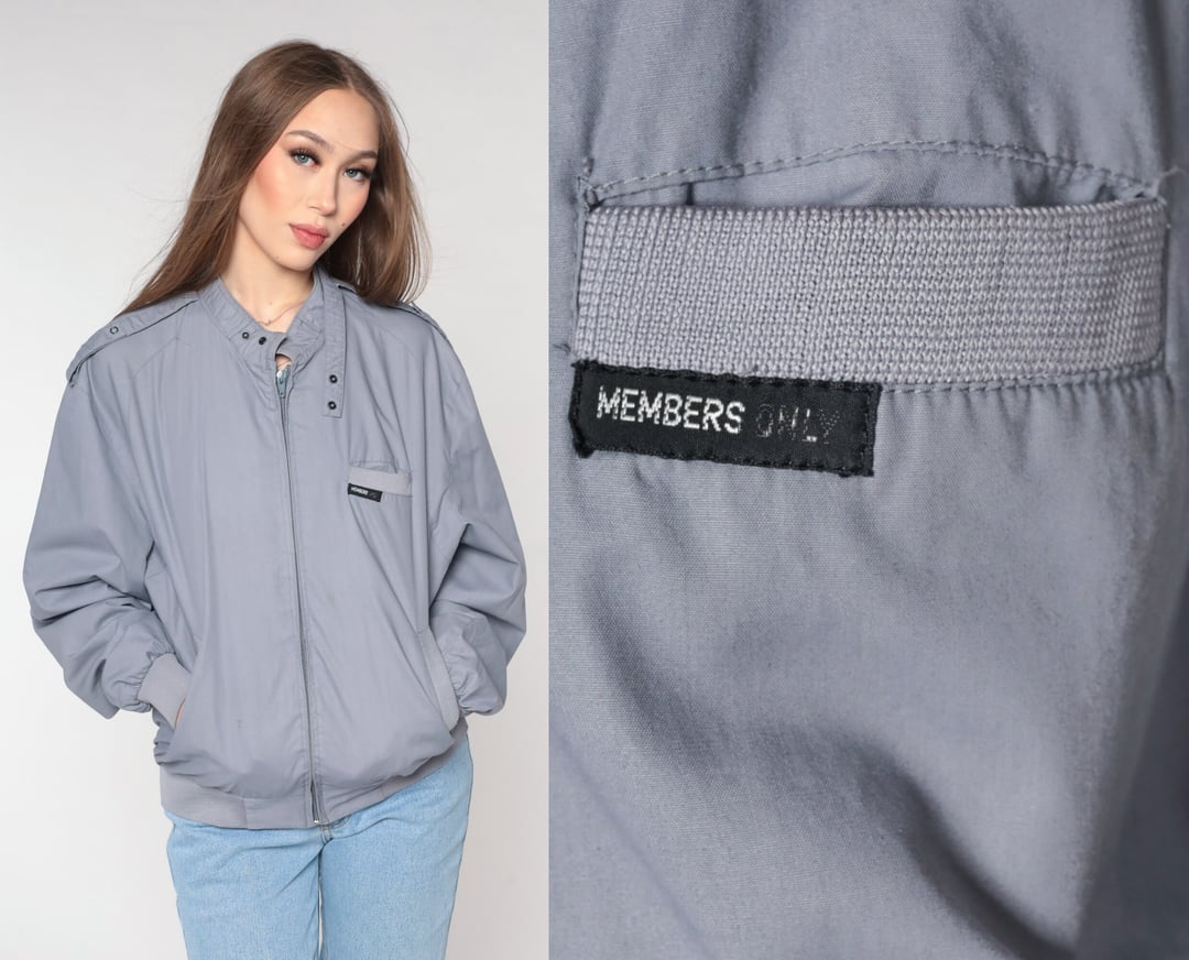 Grey Members Only Jacket 80s Zip Up Windbreaker Bomber Cafe | Shop ...
