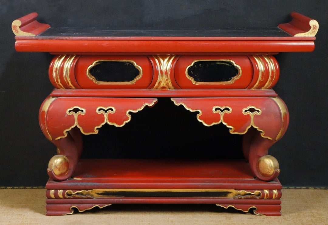 Japan Buddhist temple main altar offering table 1900 architecture ...