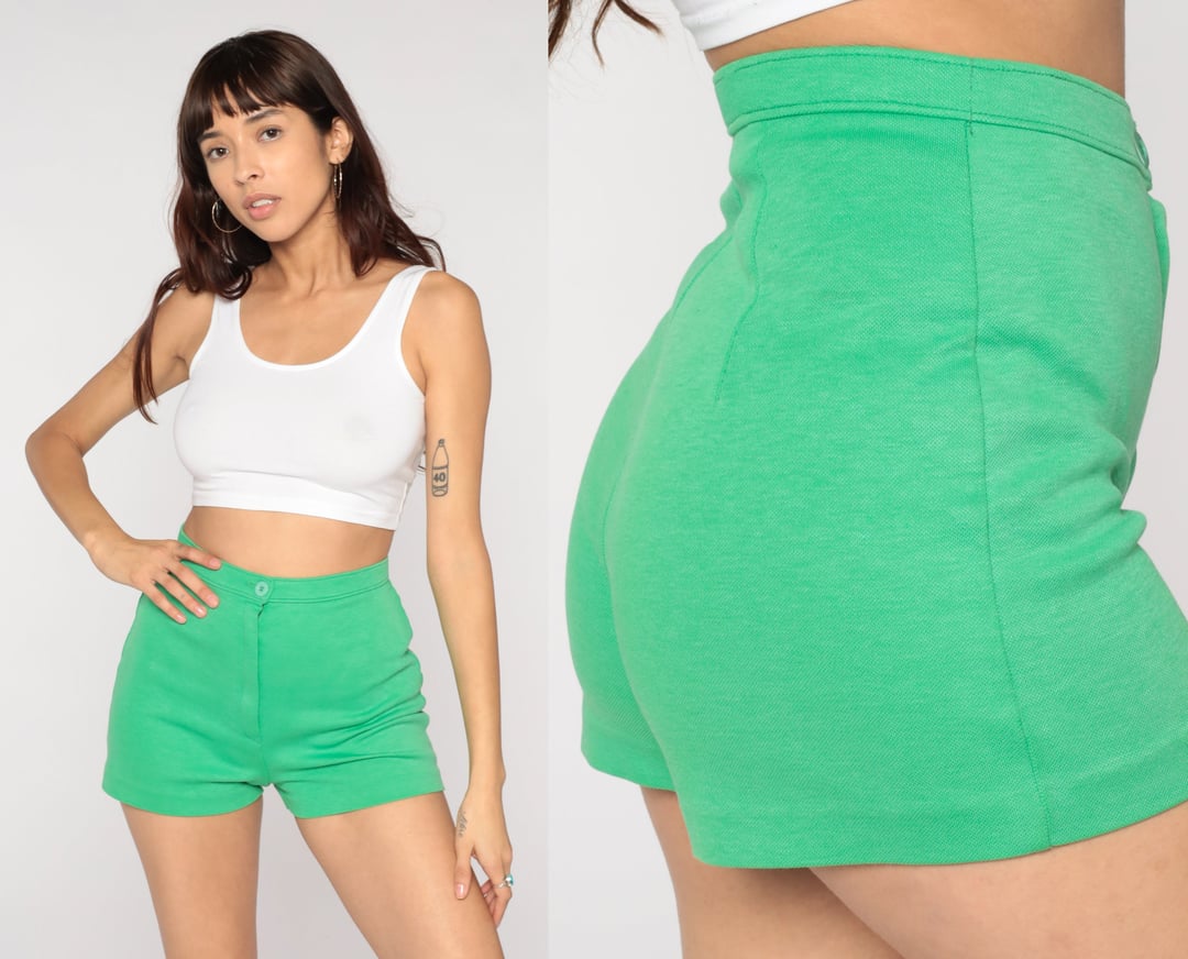 70s Green Shorts High Waisted Hotpants Mod Mini Shorts Pin | Shop Exile ...