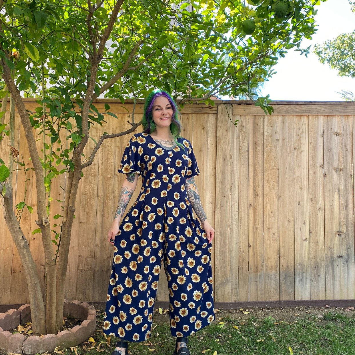 Vintage 1990’s Blue Sunflower Jumpsuit | Surrealist Vintage - San Diego, CA | ATTIC