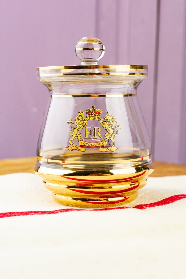 Vintage 1953 Queen Elizabeth II Coronation Glass Jam Pot | Posh Chicago ...