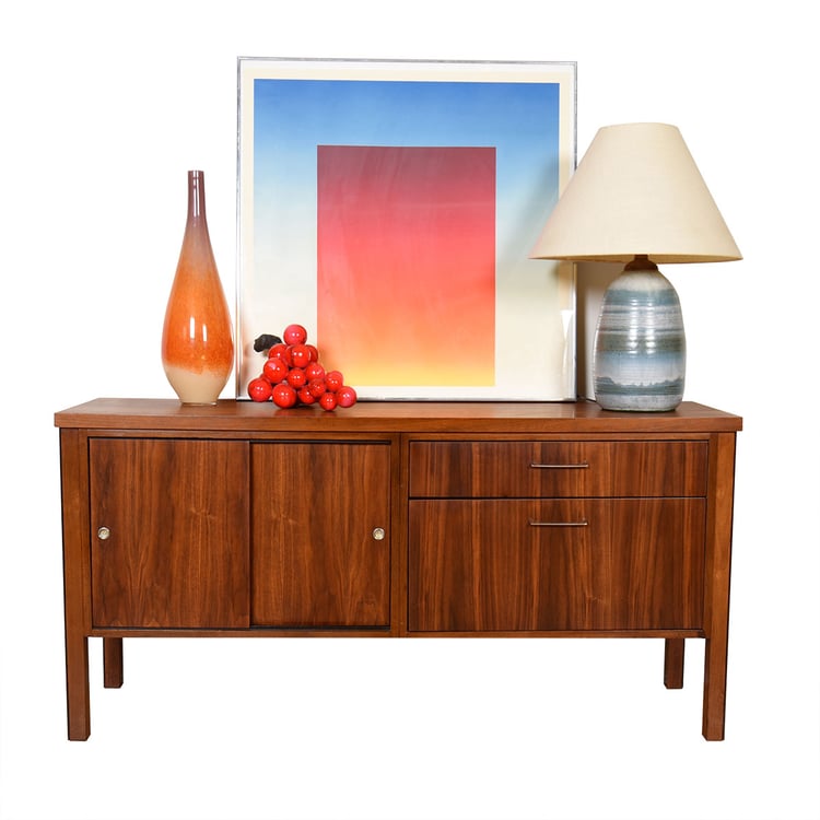 American Modernist Walnut Sliding Door MCM Credenza | Media | Storage ...