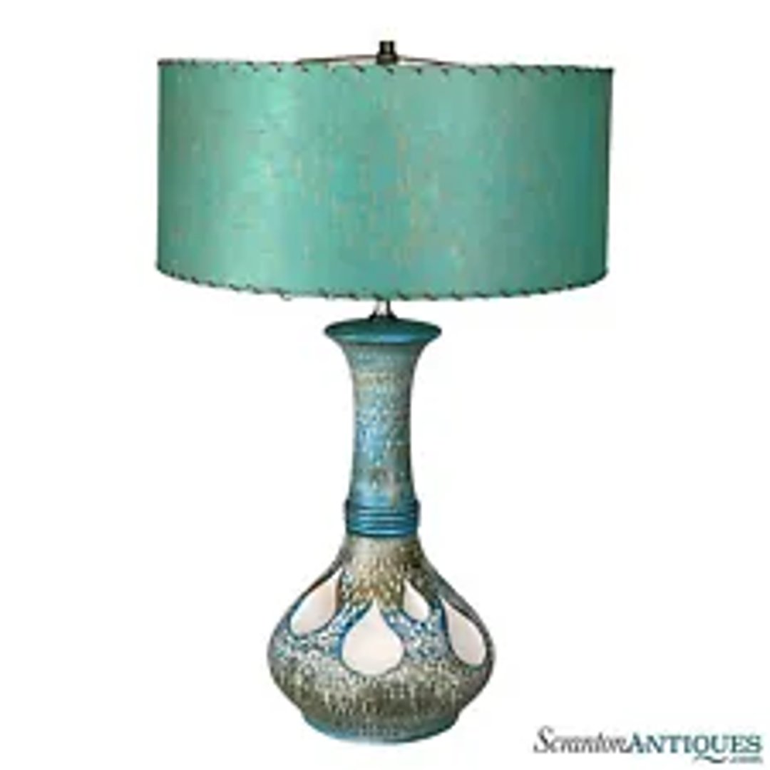 Mid-Century Modern Atomic Sculptural Turquoise Pottery Table Lamp ...