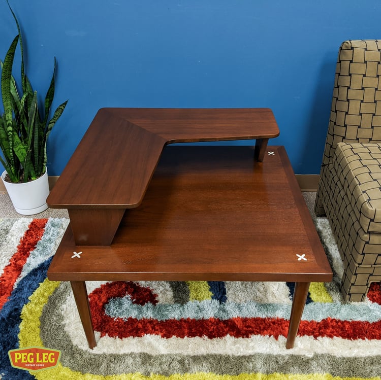 Mid-Century Modern walnut step table with X-inlays by American of | Peg ...