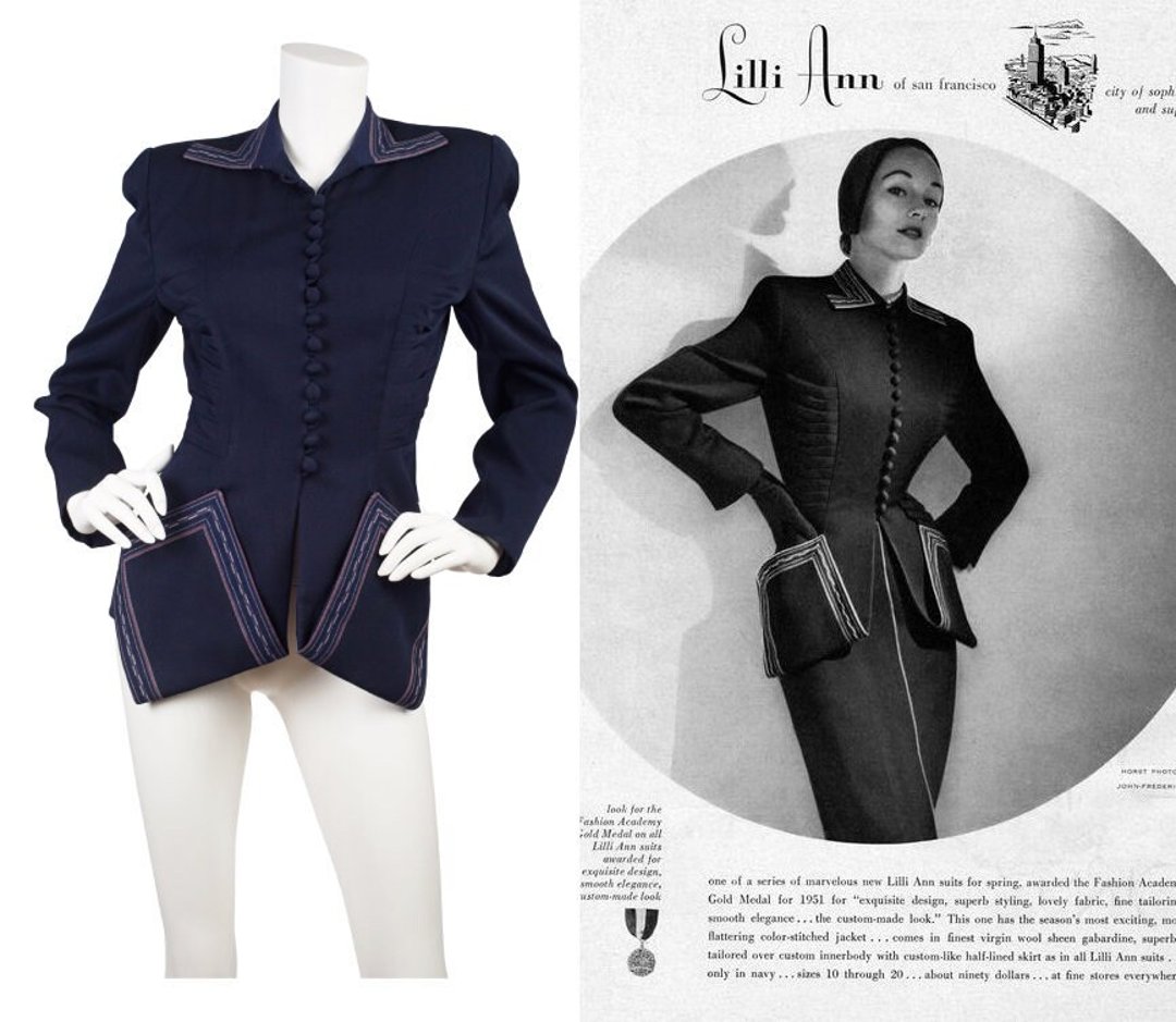 Lilli Ann 1951 Ad Campaign Vintage Navy Wool Gabardine Tailored Jacket ...