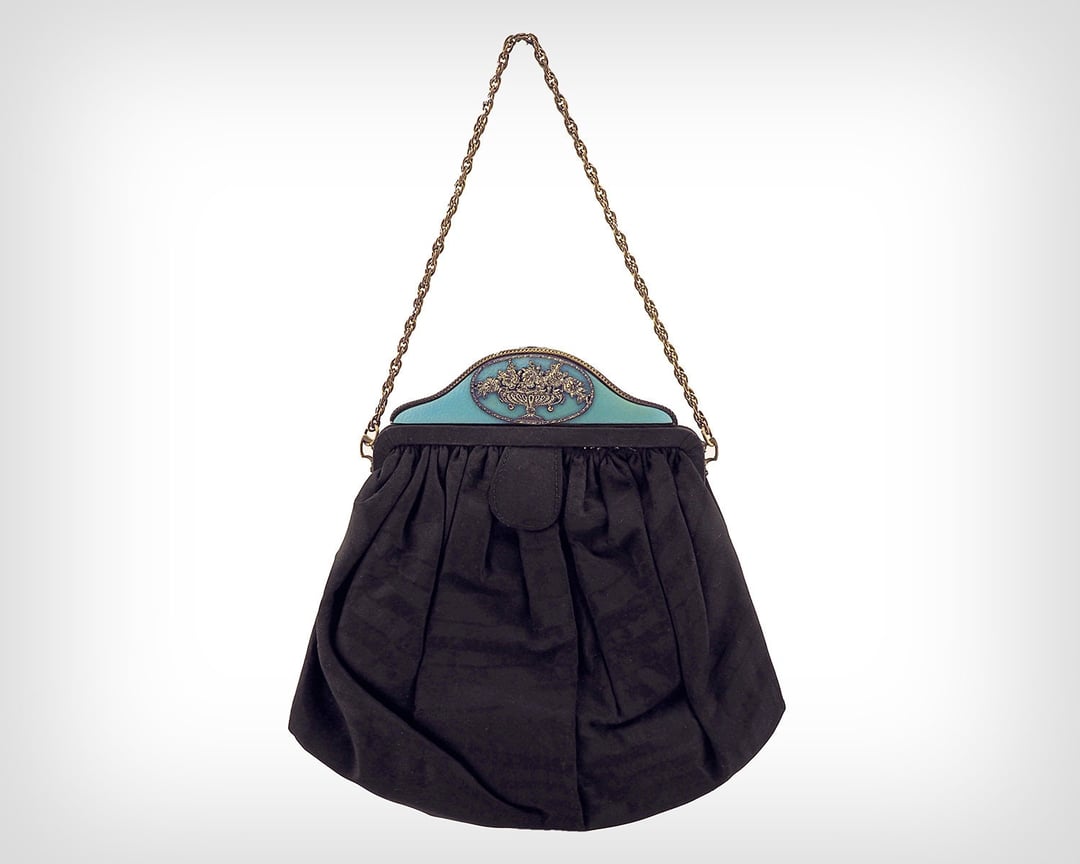 1800s Purse // Victorian Black Silk Moiré and Enamel Handbag | Off ...