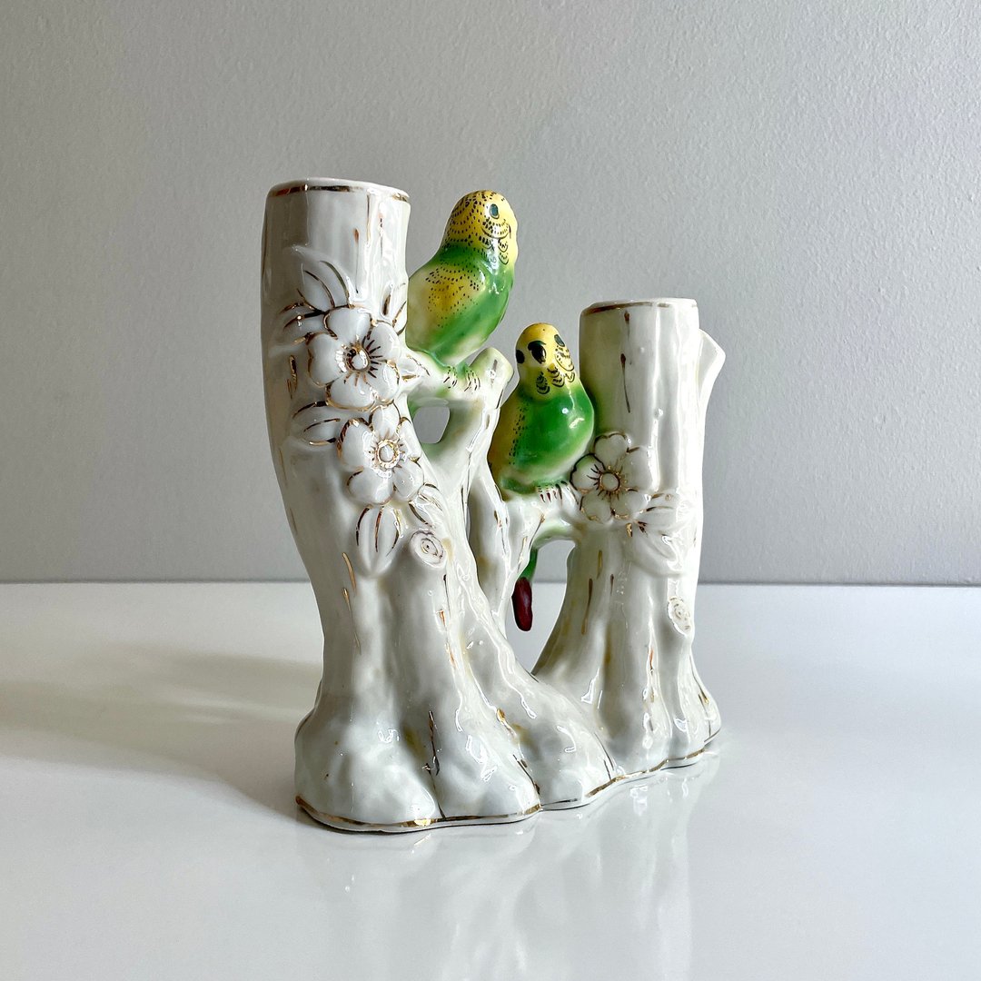Vintage Gold Castle Lovebirds, Canaries, Budgies Double Bud Vase ...