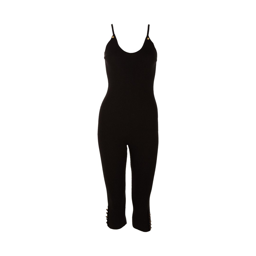 Chanel Black Ribbed Logo Button Playsuit | Treasures of NYC | New York, NY