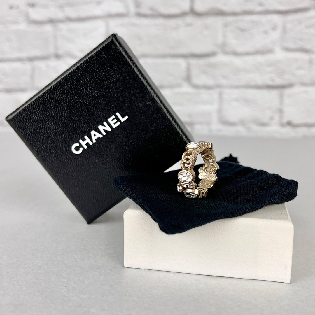 Chanel 09A Pale Brushed Gold Strass Crystal Eternity Band Ring, | Sell ...