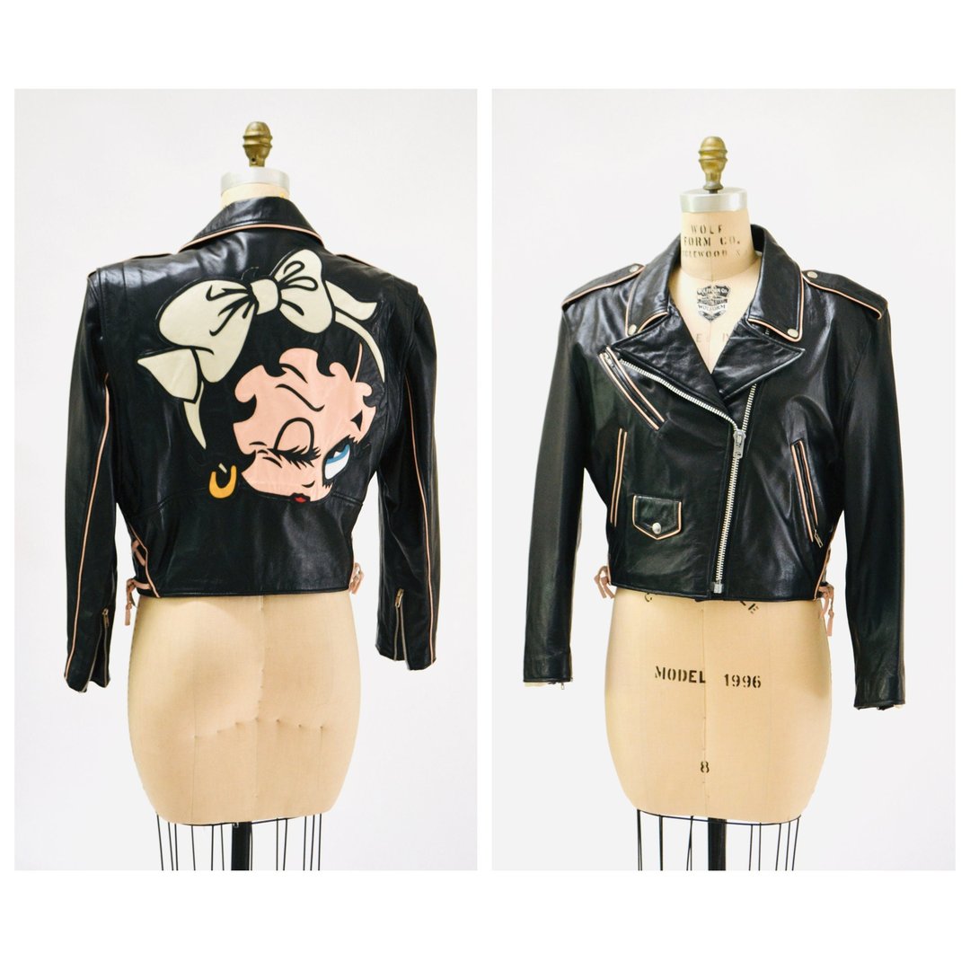 Vintage Black Leather Motorcycle Jacket Betty Boop by Montana ...