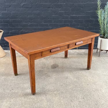1920’s American Antique Desk / Table with Leather Top, c.1920’s ...