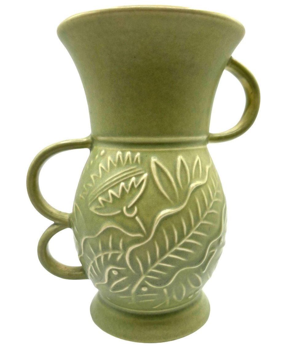 1930's Red Wing Art Deco Three Handle Floral Pottery Vase | Harvey's on ...