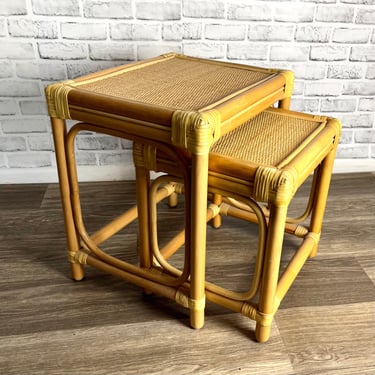 Vintage Rattan Nesting Tables | Bamboo Table Set | Rattan Side Table ...