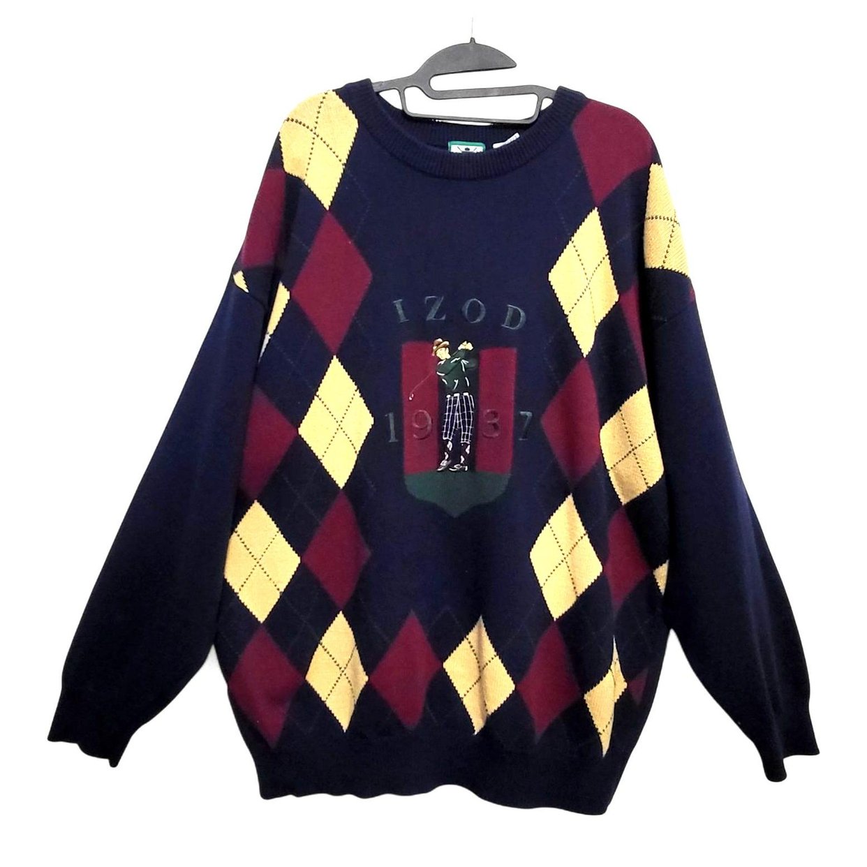 1990s Vintage Izod 1937 Embroidered Golf Sweater, Blue Cotton | A GoGo ...